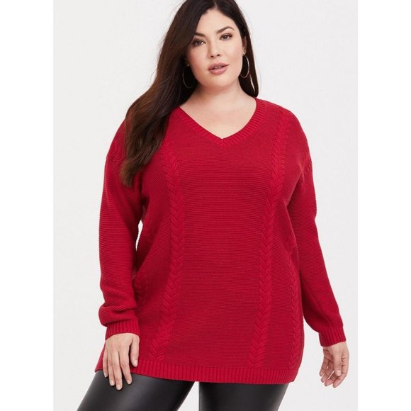 torrid | Sweaters | Torrid Womens 3x Red Long Sleeves Vneck Cable Knit ...